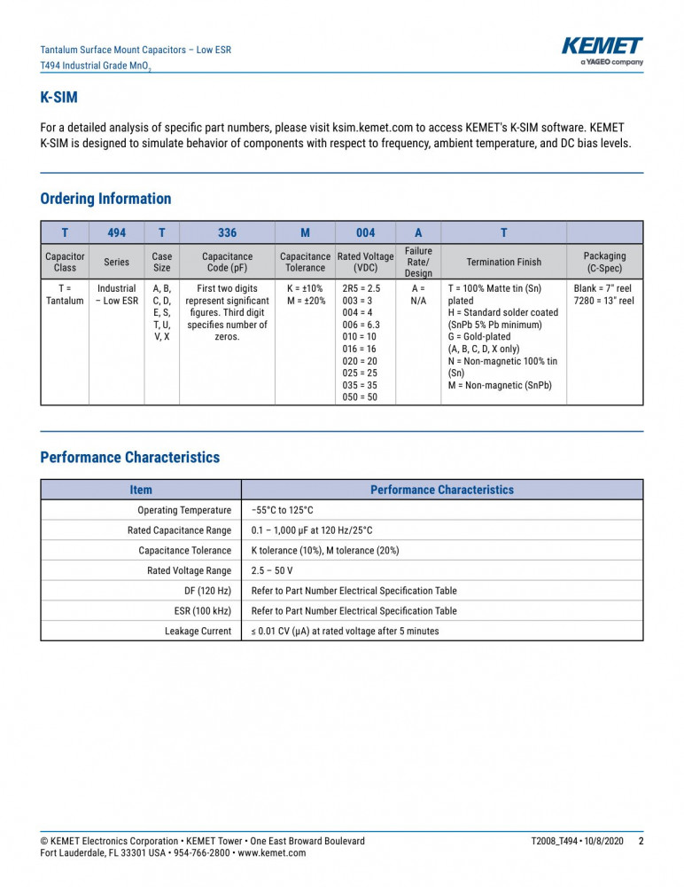 KEMET T494 datasheet page 2