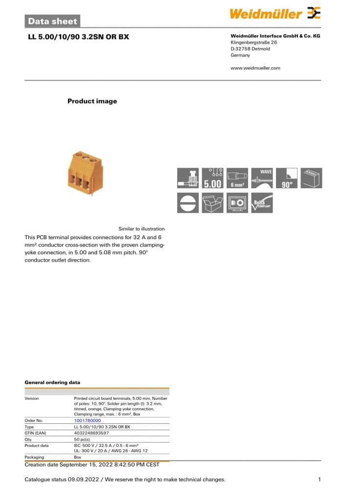WEIDMULLER 1001780000 datasheet page 1
