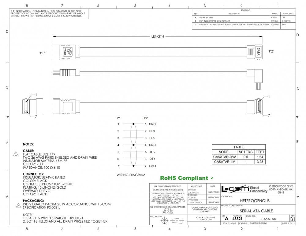 CASATAR product drawing and specification page