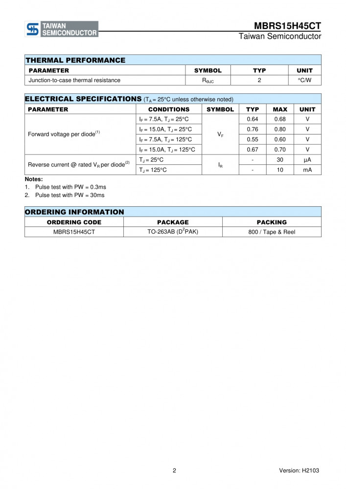 MBRS15H45CT datasheet page 2