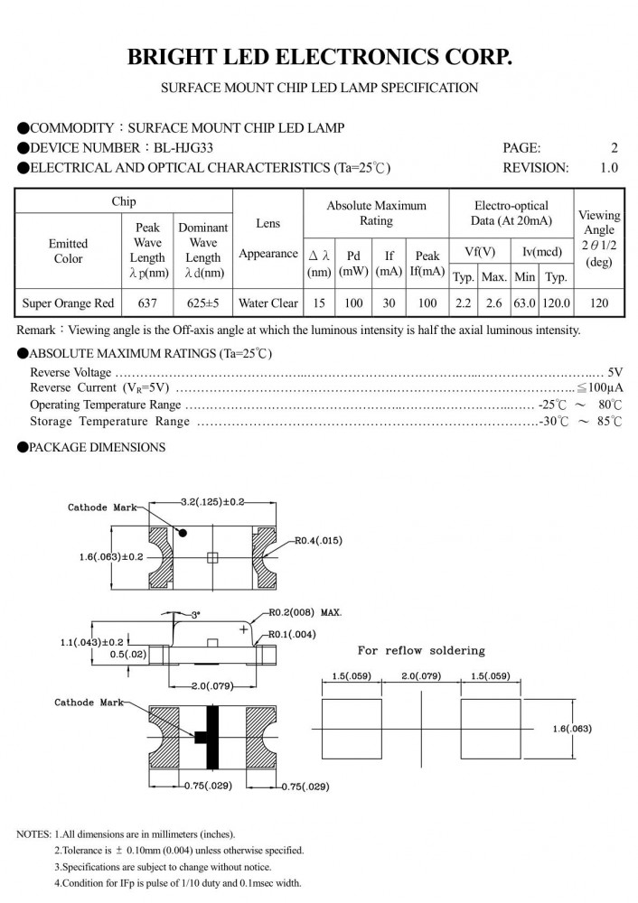 BL-HJG33-TRB specification, page 1
