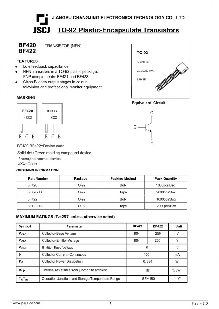 BF420 datasheet page 1