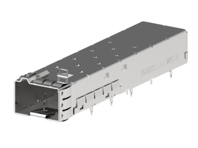 QSFP-DD Cage Assembly, 1-by-4, PCI Fin Heat Sink, Spring Fingers, One Rear Leg, with Press-Fit Pins, Robust
