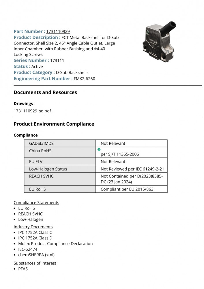 MOLEX 1731110929 product drawing, page 1