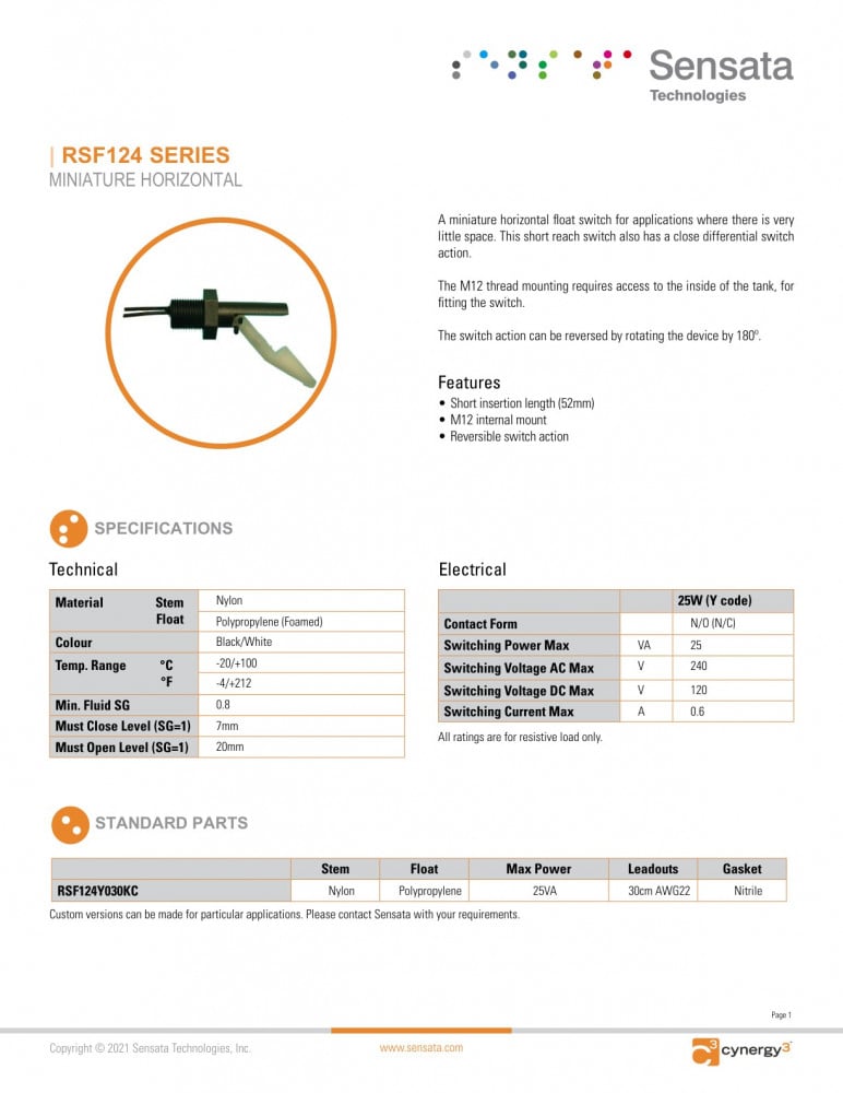 RSF124 series datasheet page 1