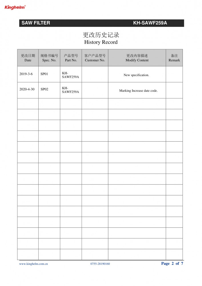KH-SAWF259A datasheet page 2