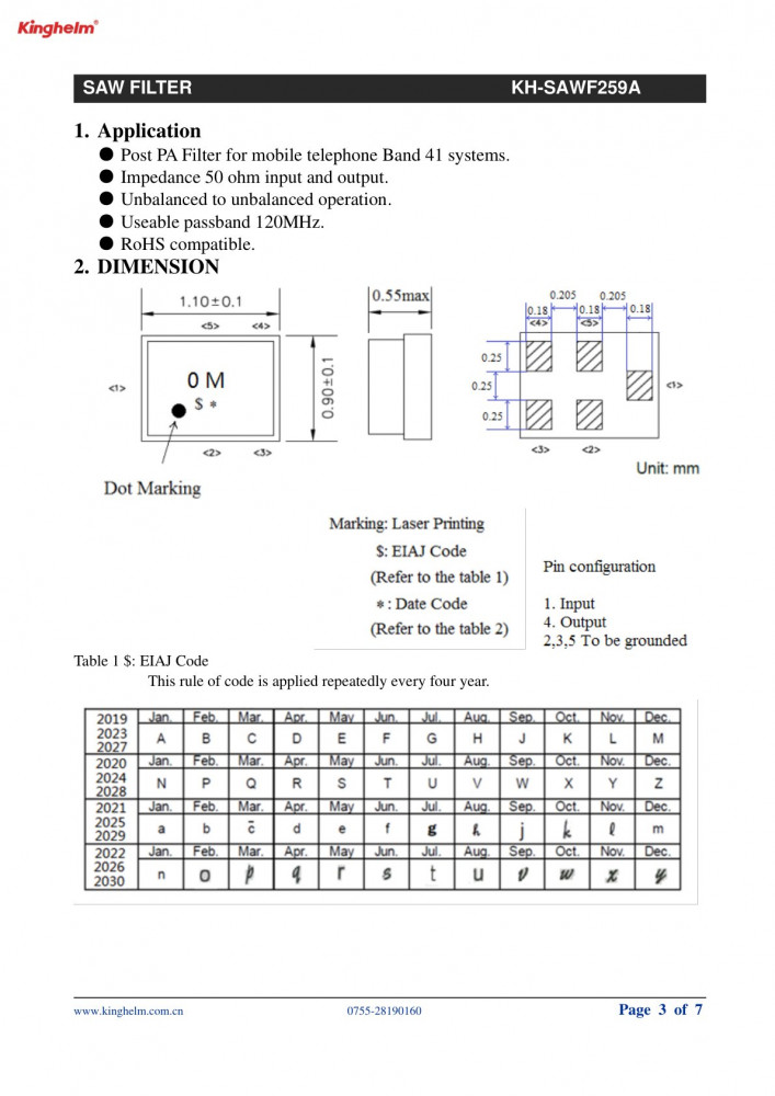 KH-SAWF259A datasheet page 3