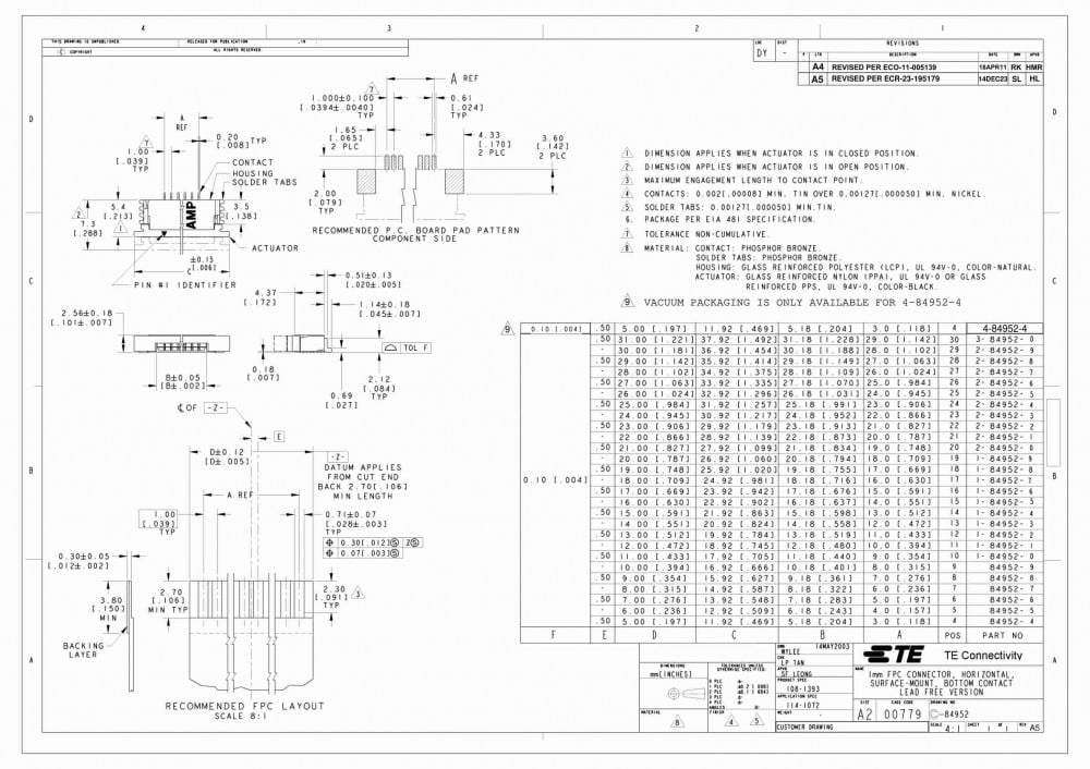 TE Connectivity 84952 series dimensional drawing