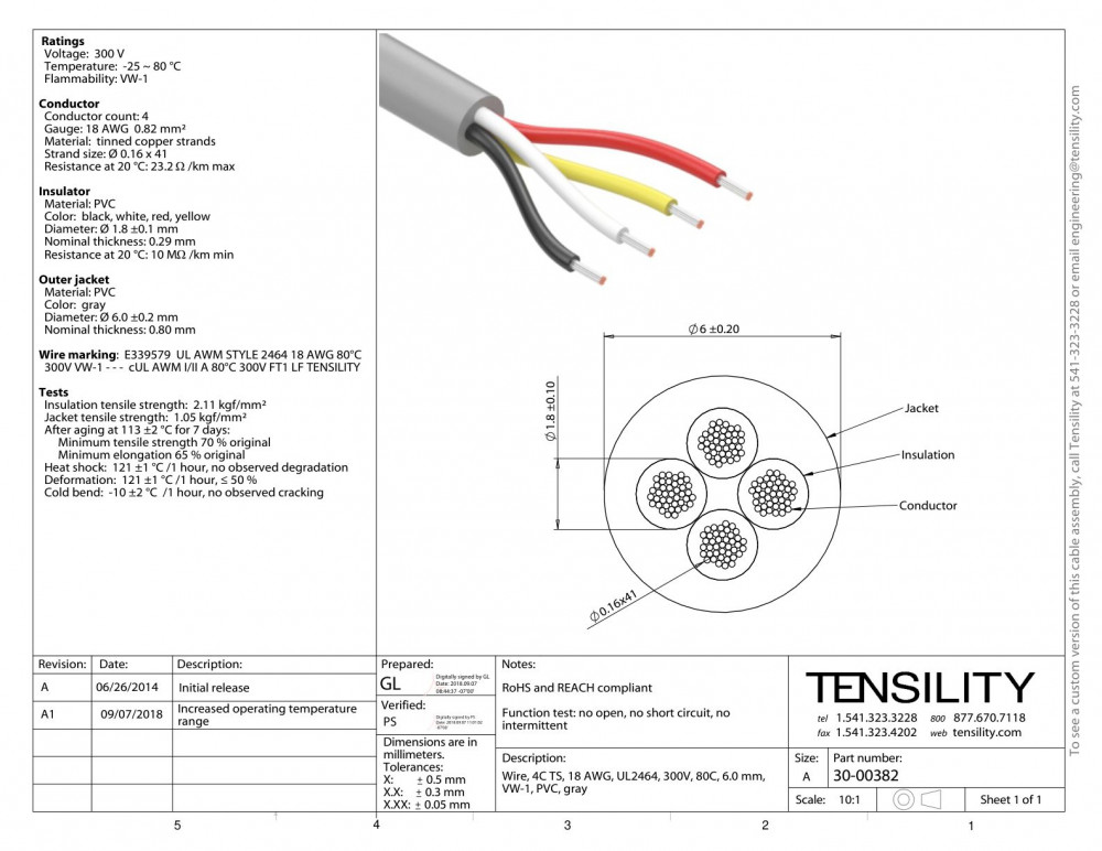 Tensility International 30-00382 cable specification document preview