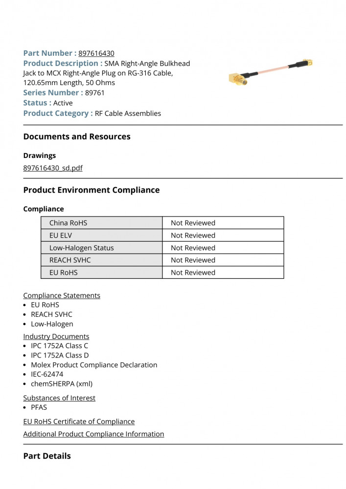 MOLEX 897616430 product drawing page 1