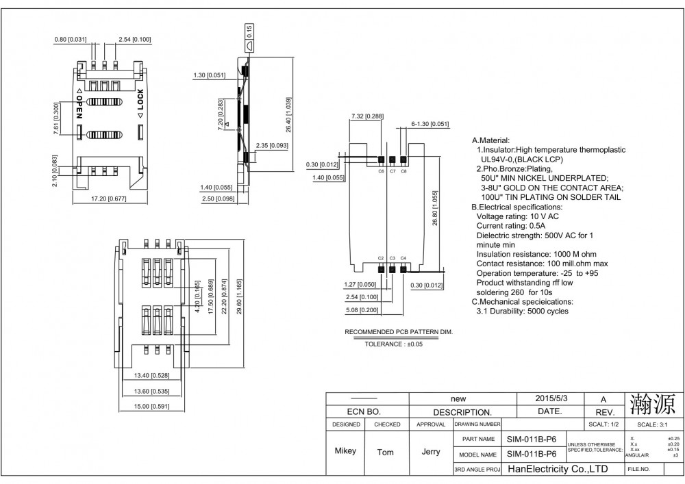 SIM-011B-P6 technical drawing