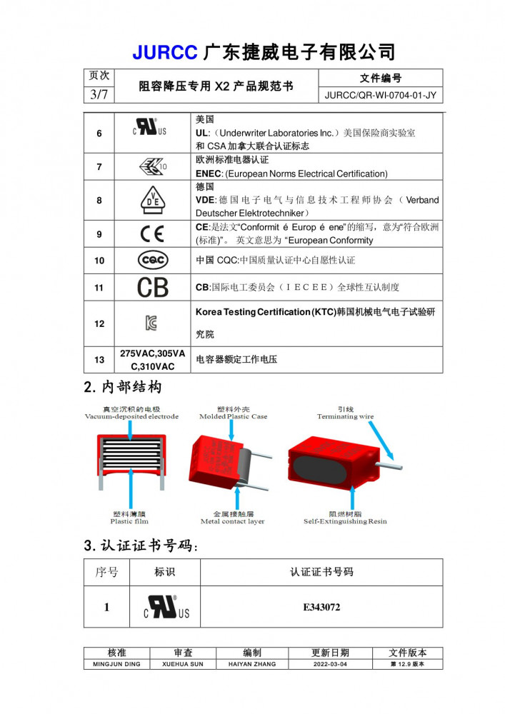 JURCC X2 product specification page 3