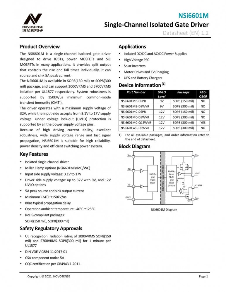 NSI6601MC-DSPR datasheet page 1