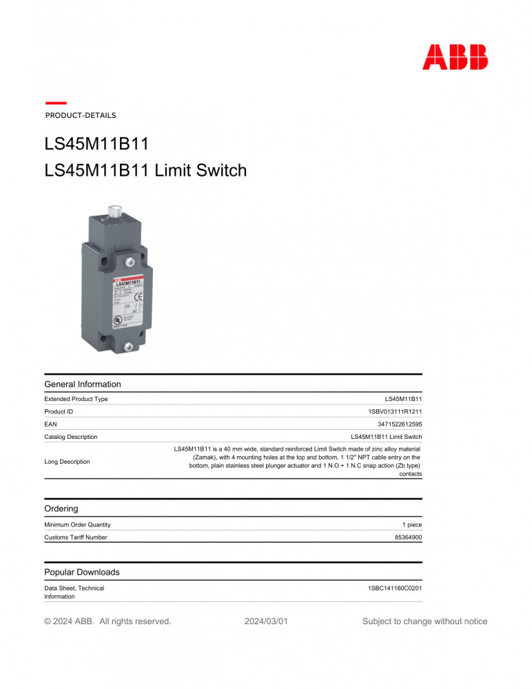 ABB LS45M11B11 technical document page 1