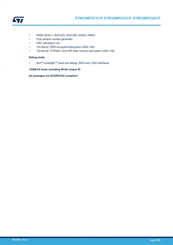 STM32MP233F technical document page 4
