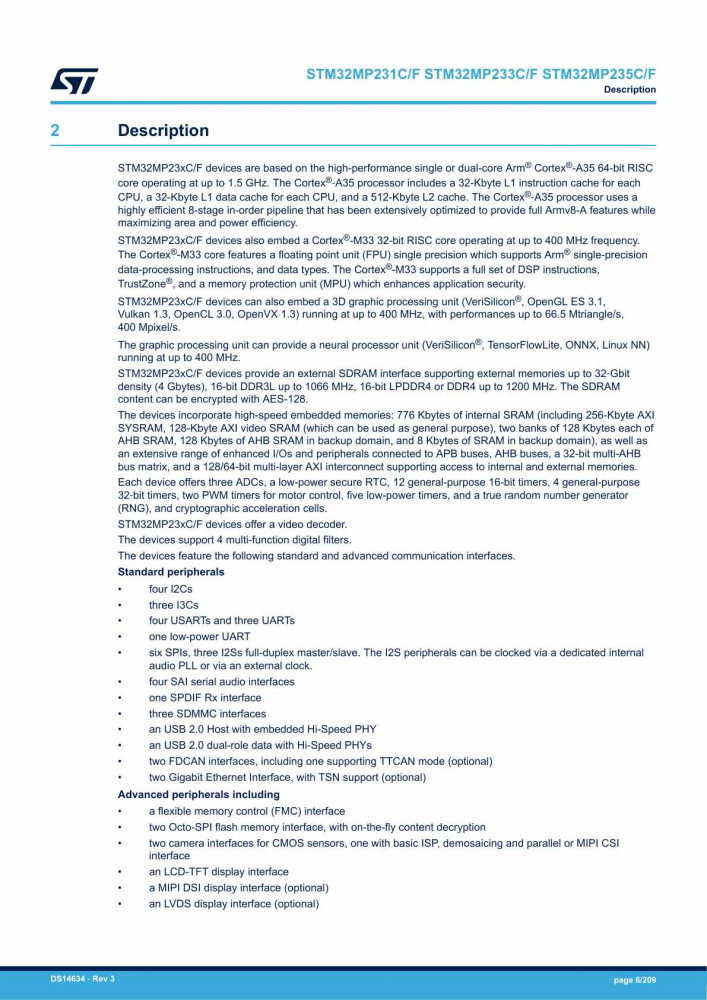 STM32MP233F technical document page 6