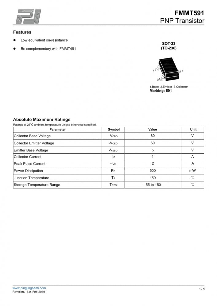 FMMT591 datasheet page 1