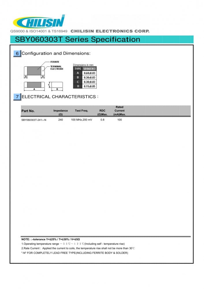 SBY060303T series specification page 3