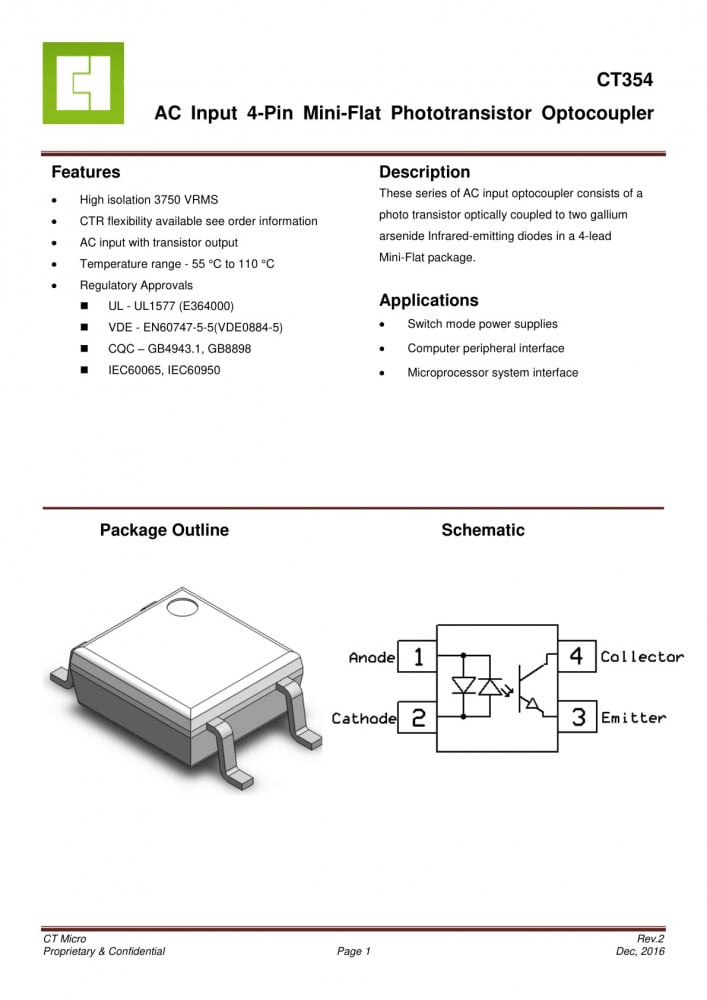 CT354A(V)(T1) datasheet page 1