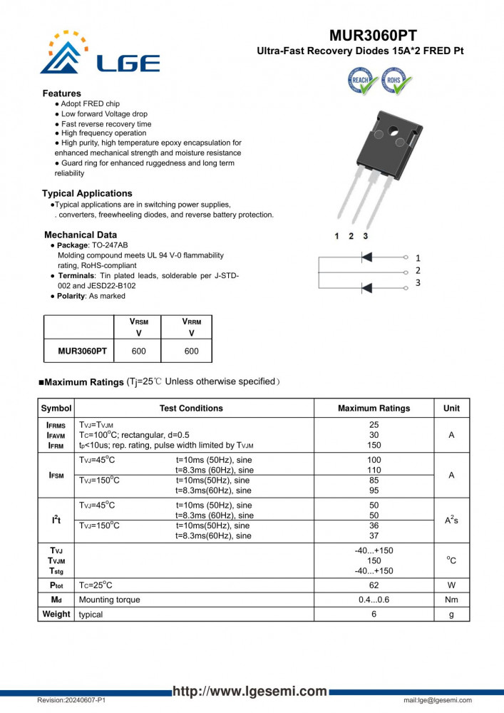 MUR3060PT datasheet page 1