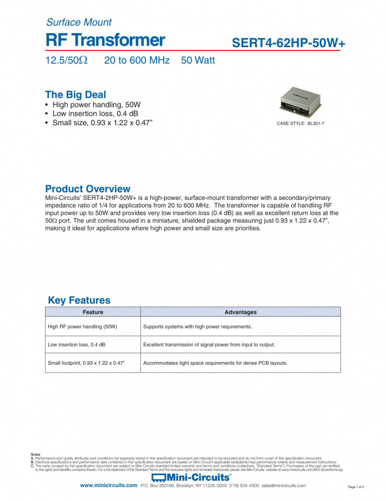 SERT4-62HP-50W+ technical datasheet page 1