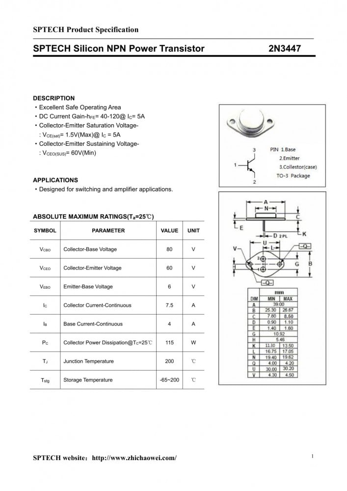 2N3447 SPTECH datasheet page 1