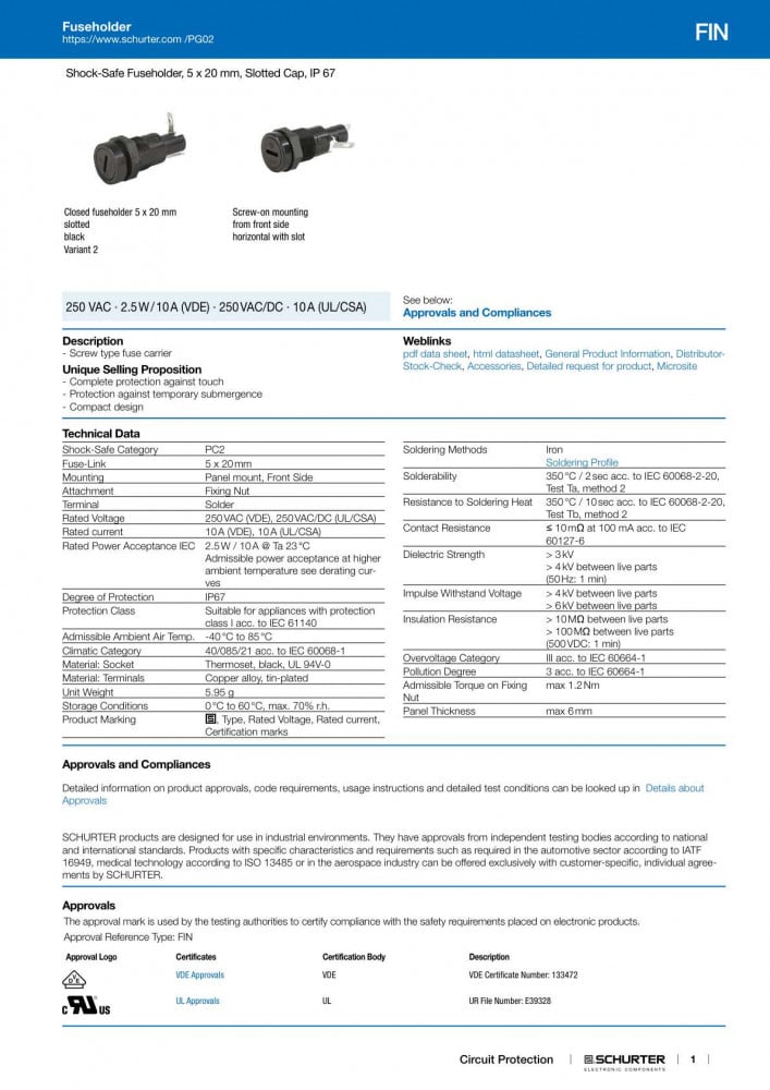 SCHURTER 0031.1353 datasheet page 1