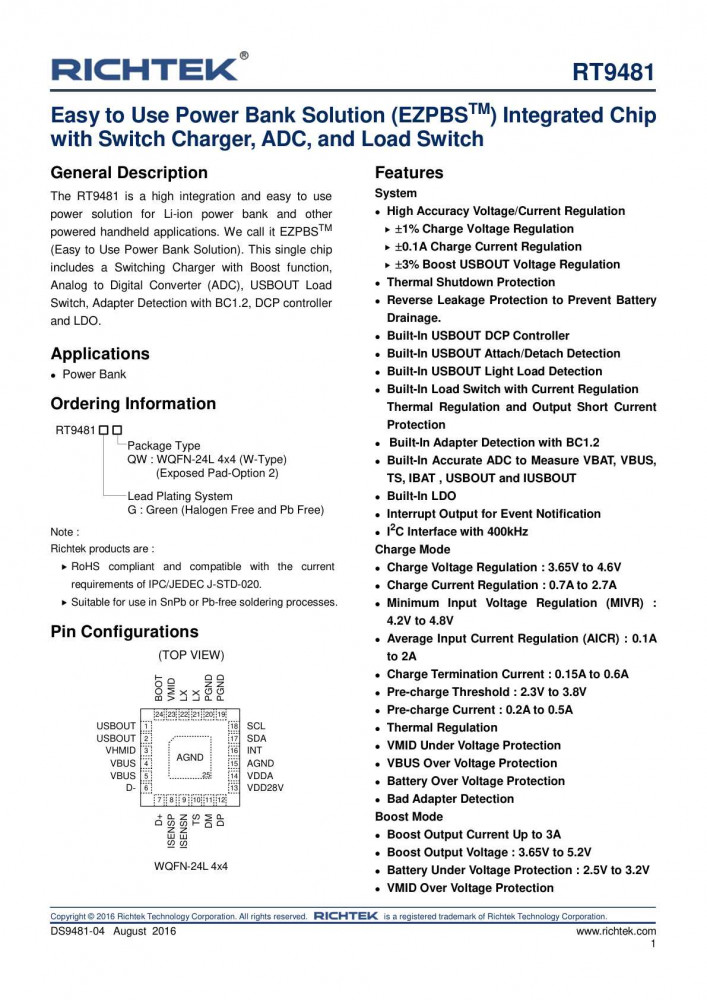 RT9481 datasheet page 1