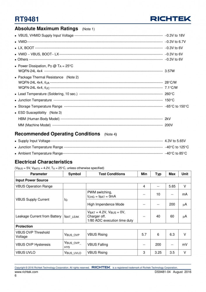 RT9481 datasheet page 6