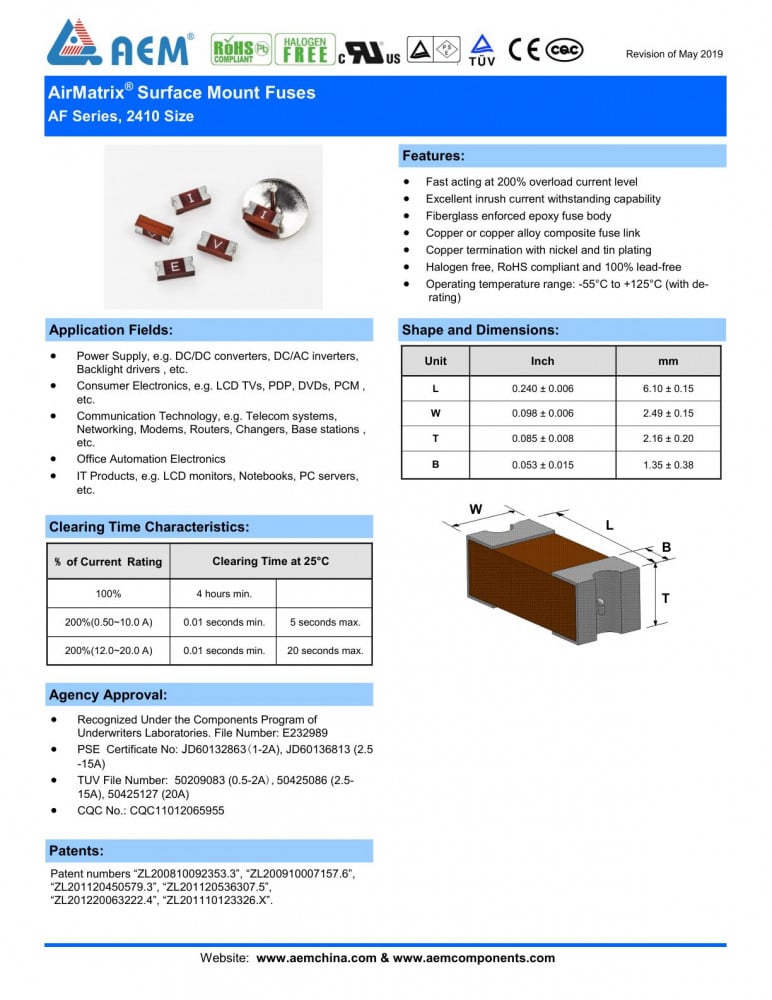 AEM AF2 datasheet page 1