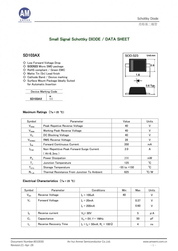 SD103AX datasheet page 1