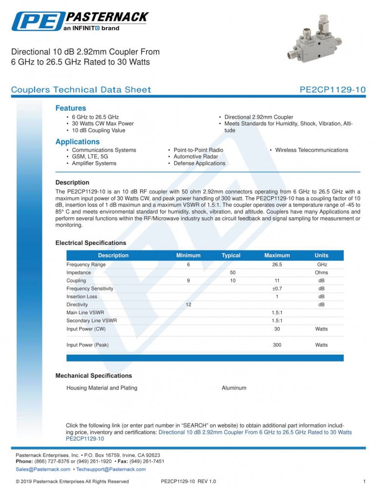 PE2CP1129-10 datasheet page 1
