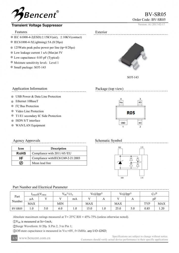 BV-SR05 datasheet page 1