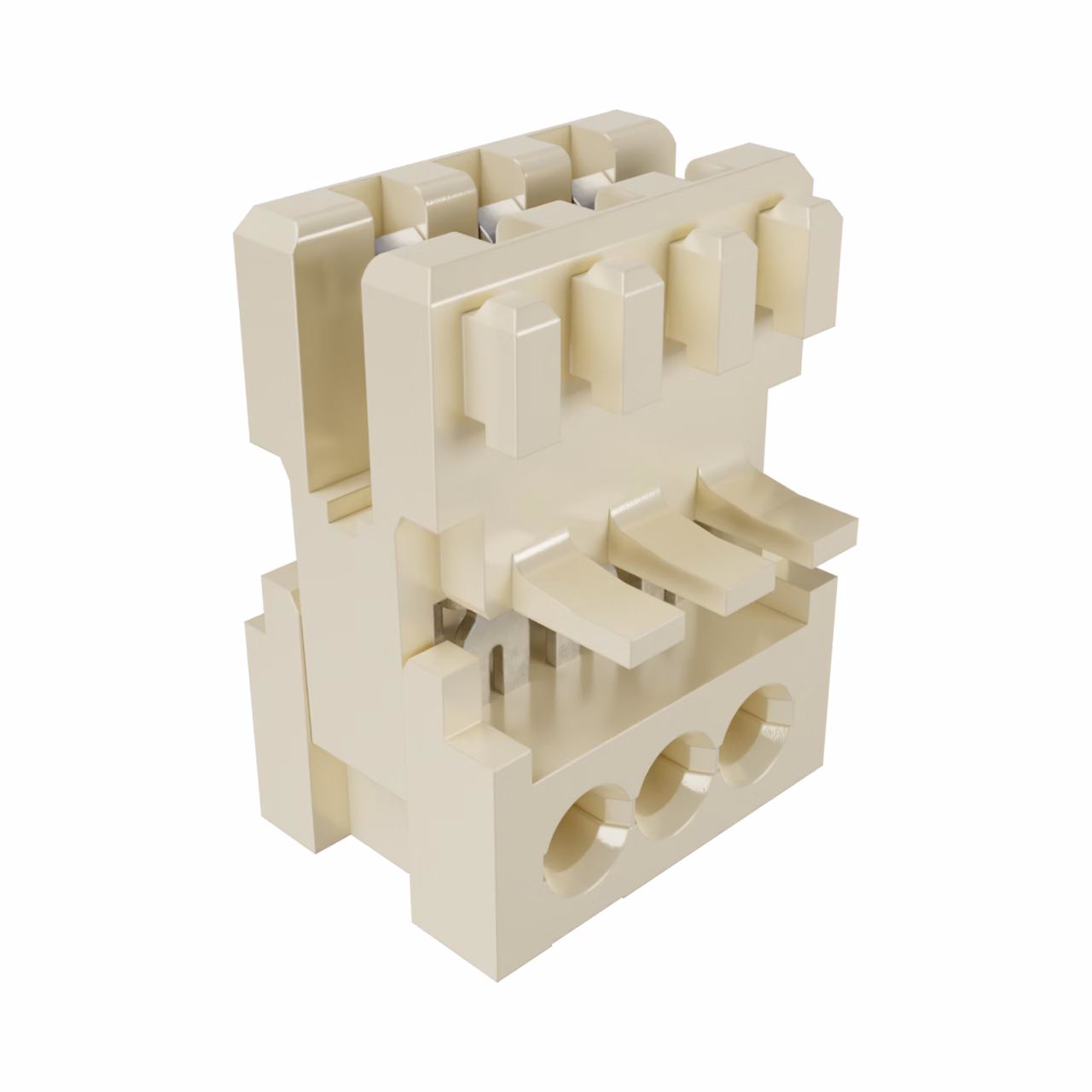 Appli-Mate RAST 2.5 Connector, 2.50mm Pitch, Female, 3 Circuits, No Position Keys Removed, Polarizing Rib Between 2/3, Locking Pips, 1 Closed and 1 Open Endwall, Gold Plating
