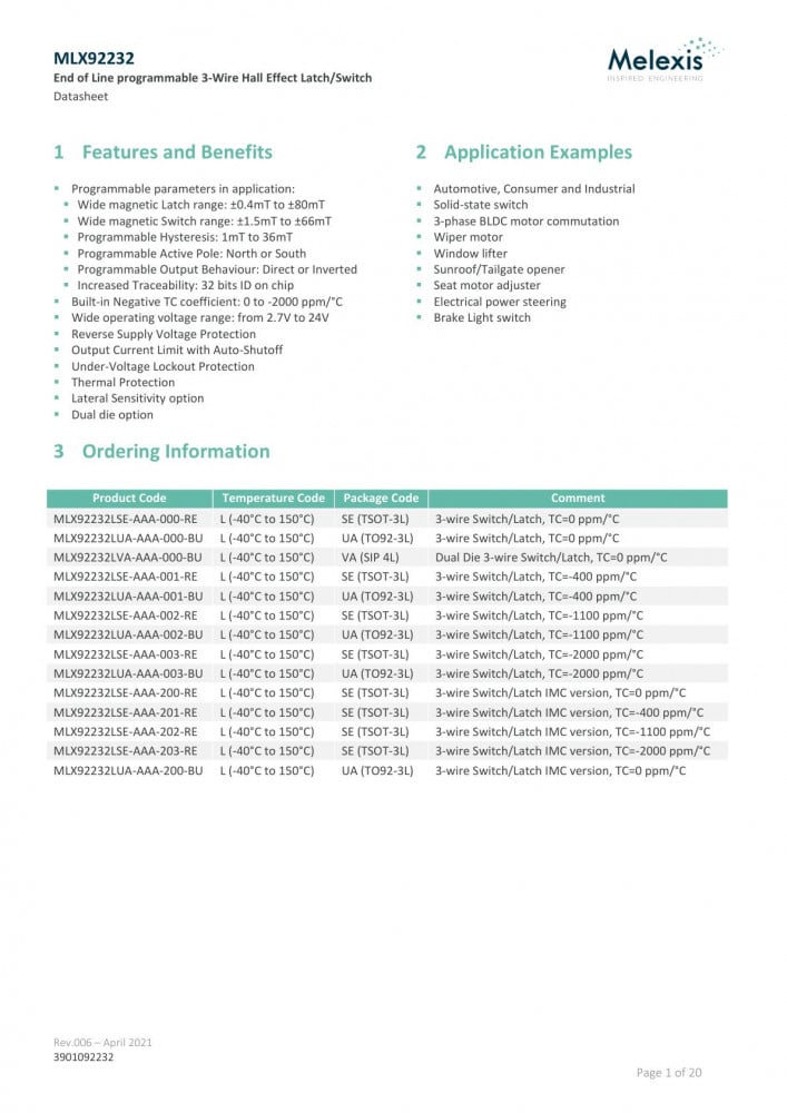 MLX92232 datasheet page 1