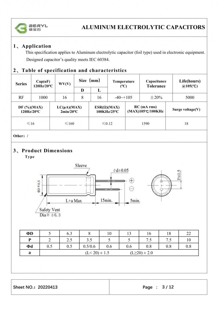 BERYL RF016M102LO8*16TA-1B1Et specification page 3