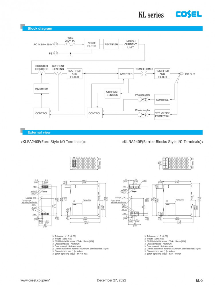 Cosel KL-series datasheet page 5