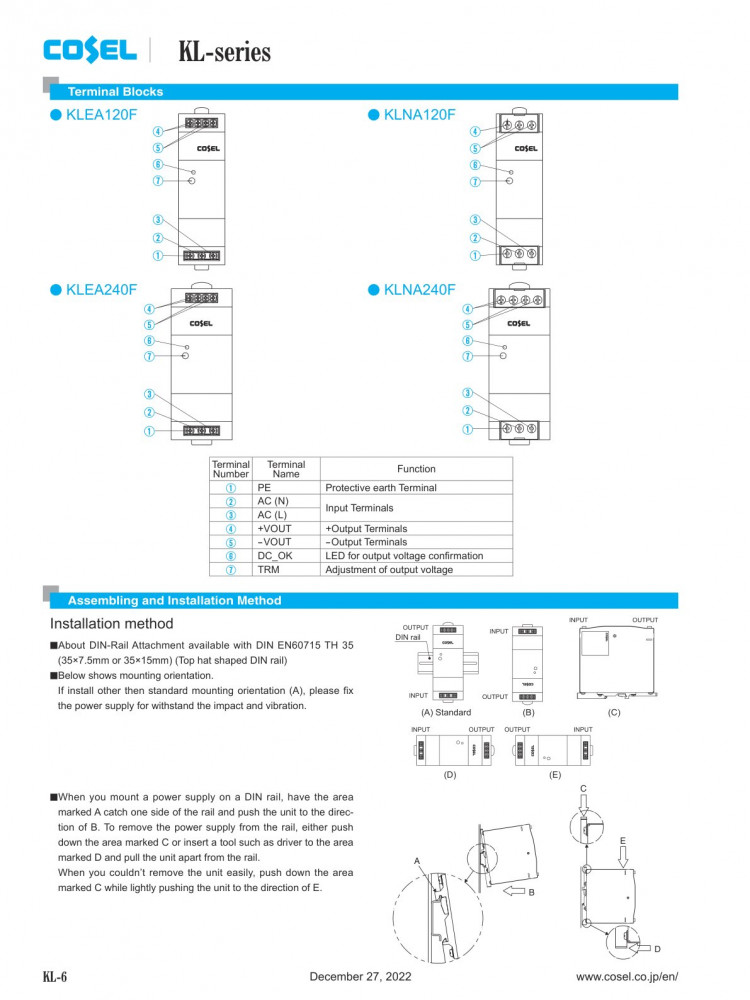 Cosel KL-series datasheet page 6