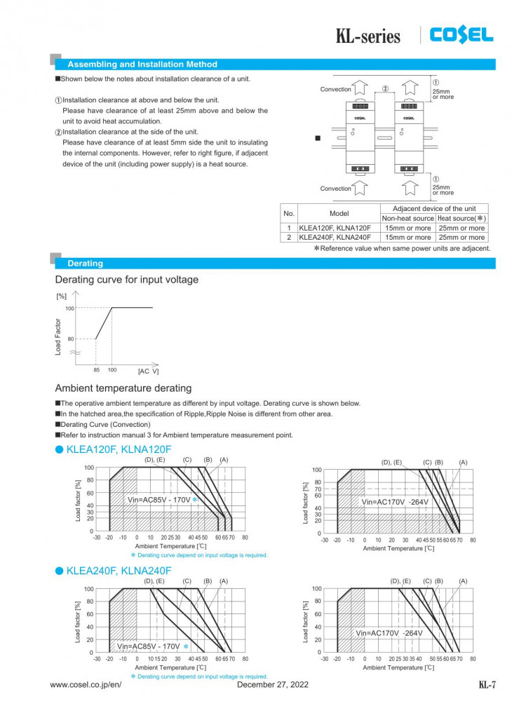 Cosel KL-series datasheet page 7