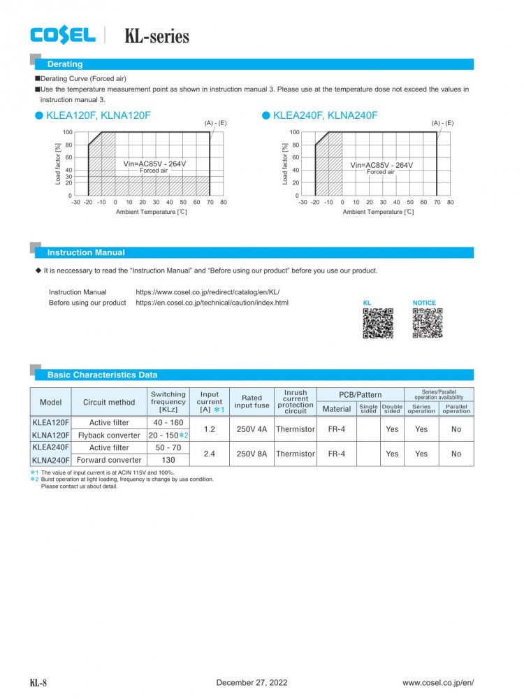 Cosel KL-series datasheet page 8