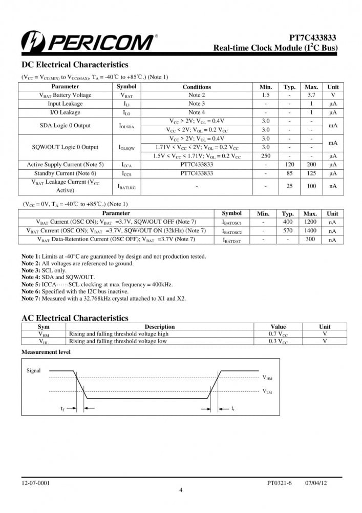 PT7C433833UEX datasheet page 4