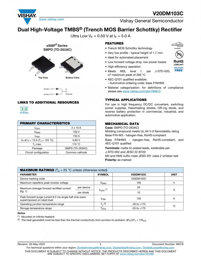 V20DM103C datasheet page 1