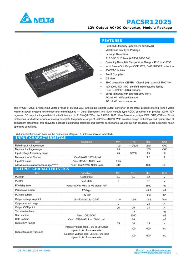 PACSR12025S datasheet page 1