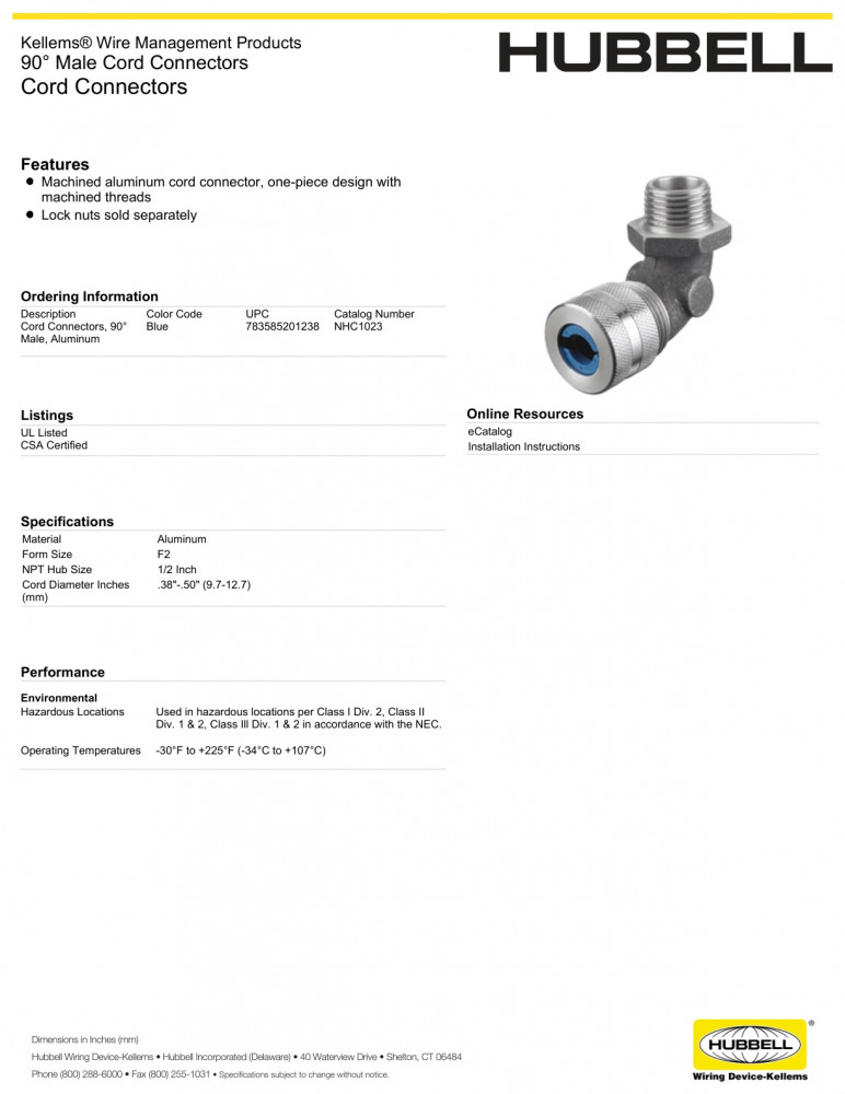 Burndy NHC1023 product documentation image