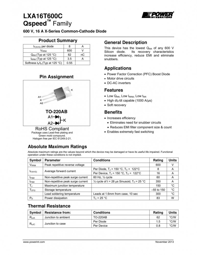 LXA16T600C datasheet page 1