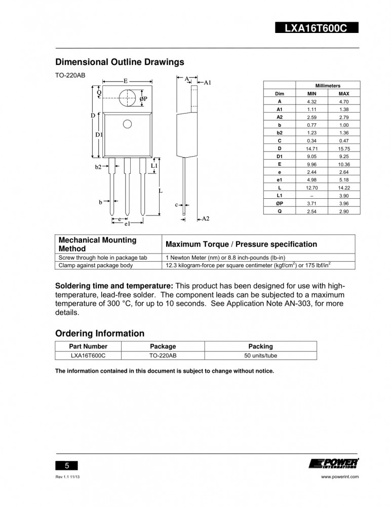 LXA16T600C datasheet page 5