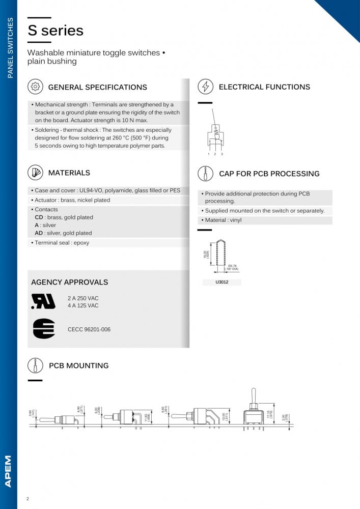 APEM S series document page 2