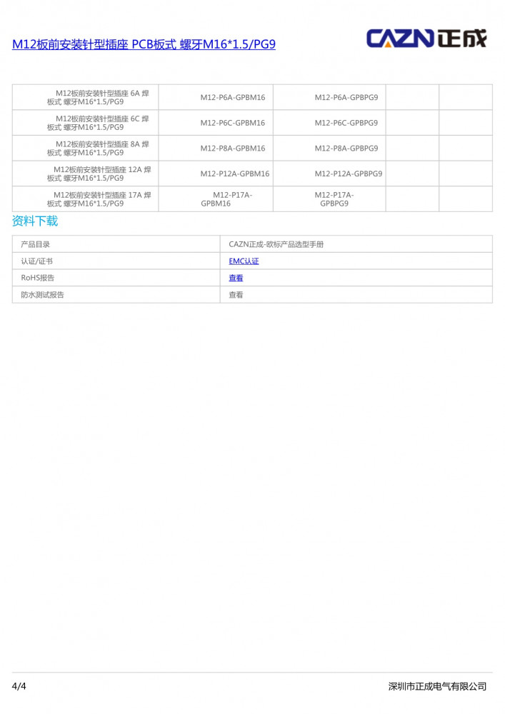 CAZN M12 connector document page 4