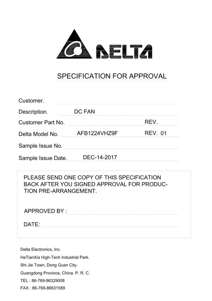 AFB1224VHZ9F specification page 1