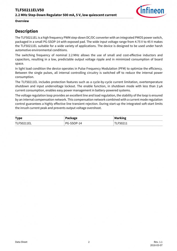 TLF50211EL documentation page 2
